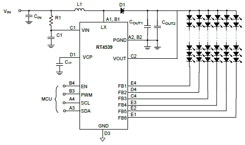 RT4539 - 36V High Efficiency Boost Converter with I2C Controlled 6-CH LED Driver | Richtek ...