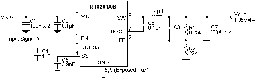 RT6201A/RT6201B - 4A, 18V, 650kHz, ACOT® Synchronous Step-Down Converter | Richtek Technology