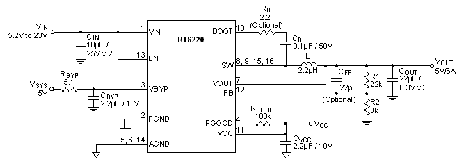RT6220 - 6A, 23V, 500kHz, ACOTTM Synchronous Buck Converter | Richtek ...