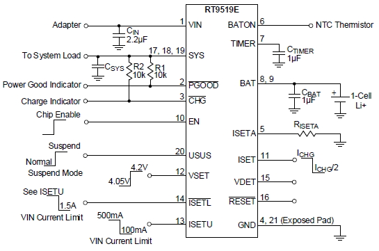 RT9519E - Linear Single Cell Li-lon Battery Charger with Auto Power Path Management | Richtek ...